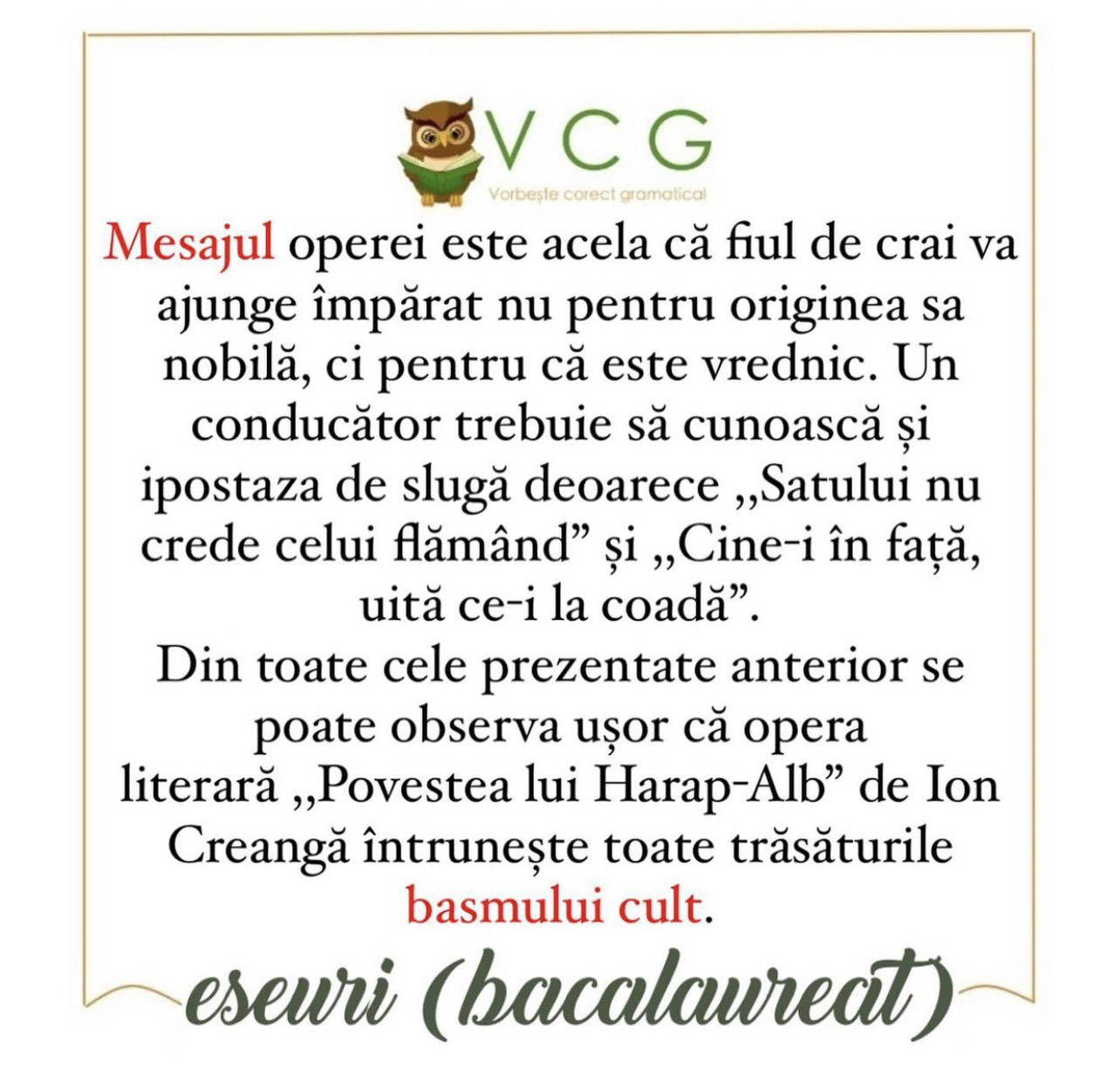 HARAP-ALB – ION CREANGĂ (ARGUMENT BASM CULT) – Vorbește corect ...